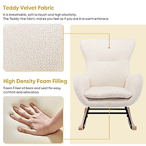 GEEVIVO Teddy Velvet Rocking Chair, Upholstered Accent Glider Rocker for Baby Nursery, Comfy Armchair Side Chair with High Backrest for Living Room, Bedroom (Gray, Teddy Velvet)