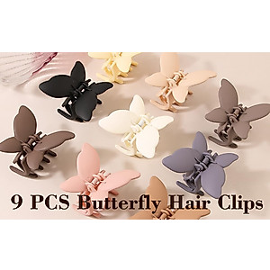 Seneeel 9 PCS Butterfly Hair Clips, 2.7" Medium Butterfly Clips for Thick Thin Hair, Non Slip Cute Matte Hair Claw Clip for Women, Natural Color