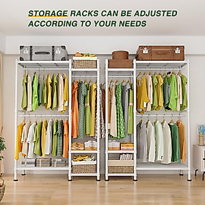 LEHOM G3 Garment Rack Heavy Duty Clothes Rack for Hanging Clothes, Freestanding Portable Wire Clothing Rack with Shelves, Adjustable Wardrobe Closet Rack, DIY Hanging Clothes Racks for Bedroom,White