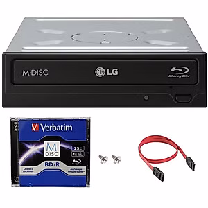LG WH16NS40 16X Blu-ray BDXL DVD CD Internal Burner Drive Bundle with Free 25GB M-DISC BD + SATA Cable + Mounting Screws