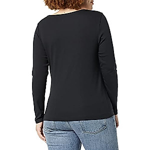 Amazon Essentials Women's Slim-Fit Long Sleeve Square Neck T-Shirt, Black, Small