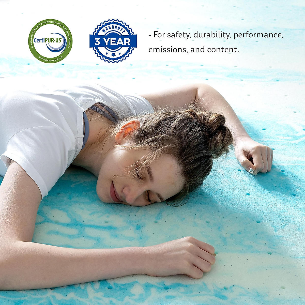 Full Mattress Topper 3 Inch Memory Foam Mattress Topper with Gel Infusion, Cooling Mattress Pad in a Box, CertiPUR-US Certified, 54”x75”, Blue