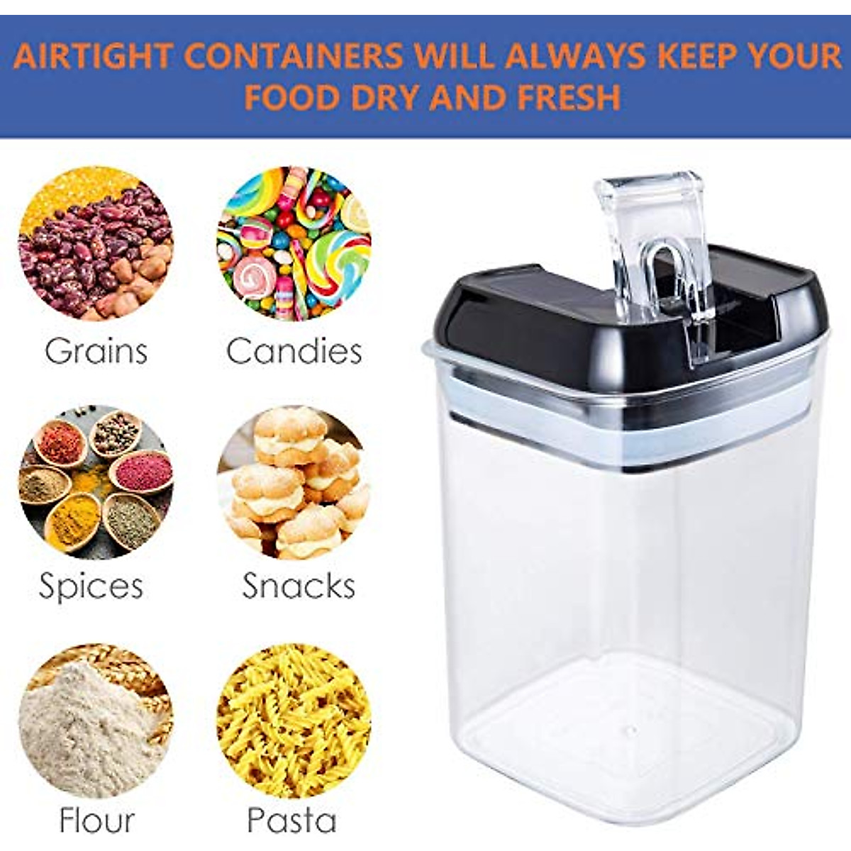 Airtight Food Storage Containers Set , Kitchen & Pantry Organization - BPA Free Plastic Dry Food Storage Containers With Easy Lock Lids - Stackable Sugar, Flour & Cereal Canisters With Labels & Marker