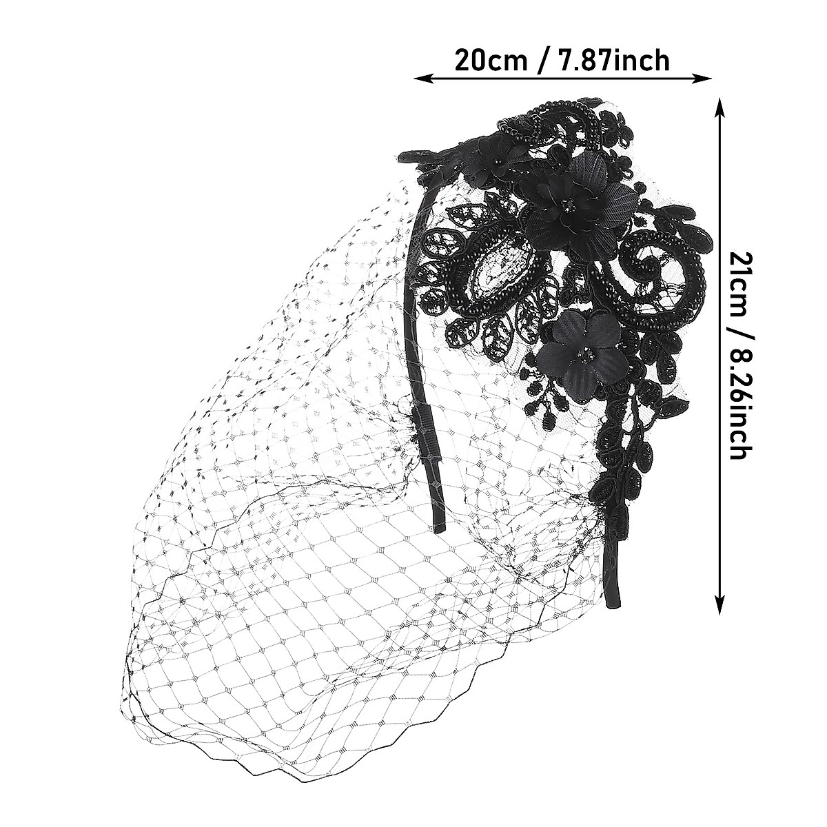 Yolev Bridal Wedding Veil Vintage Fascinator Mesh Lace Headband Tea Party Headwear with Veil Cocktail Tea Party Headwear for Girls and Women (Black)