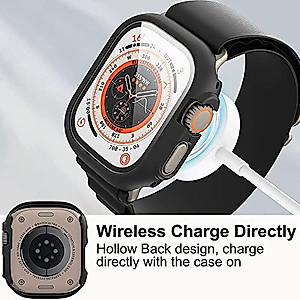 VeveXiao Compatible with Apple Watch Ultra 49mm Screen Protector, iWatch PC Case PET Film All-Around Bumper Protective Cover for iWatch 8 Smartwatch Accessories (Black)