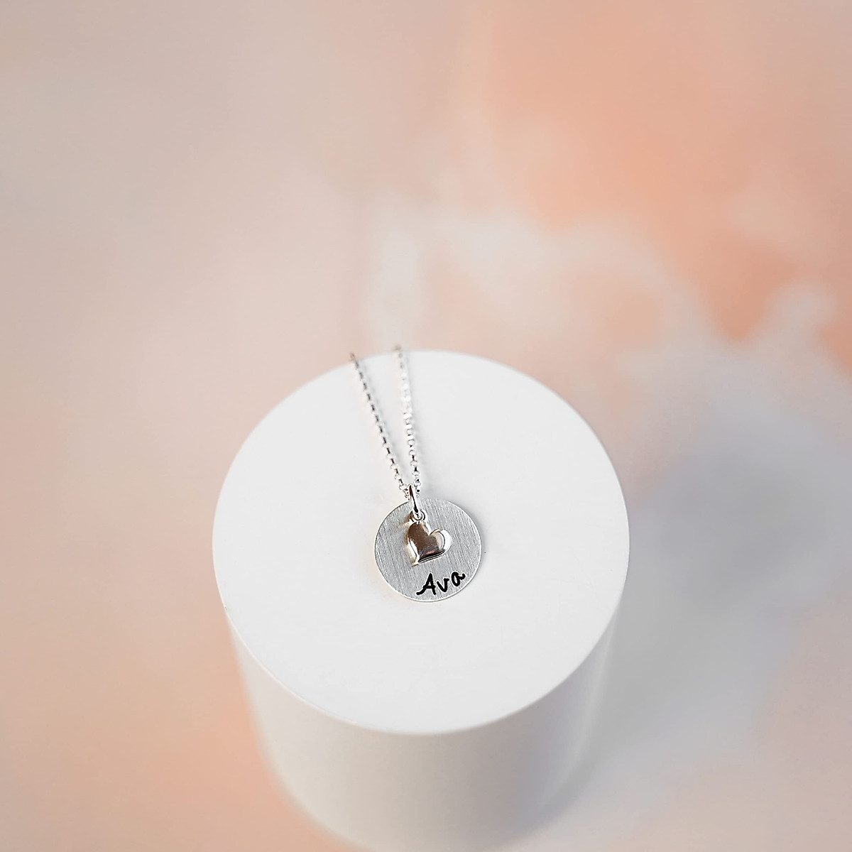 My Little Heart Personalized Sterling Silver Necklace. Customize 1 Round Sterling Silver Disc with a Name of your choice. Matte Finish. Choice of 925 Chain. Gifts for Her, Mom, Girlfriend, Wife