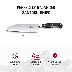 Victorinox Grand Maitre Santoku Knife - Sharp Kitchen Knife with a Fluted Edge - Ergonomic Chopping Knife for Kitchen Essentials - Straight Edge, 7"
