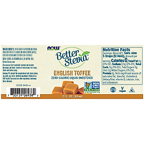 NOW Foods, Better Stevia, Liquid Zero-Calorie Sweetener, English Toffee, Low Glycemic Impact, Kosher, 2-Ounce
