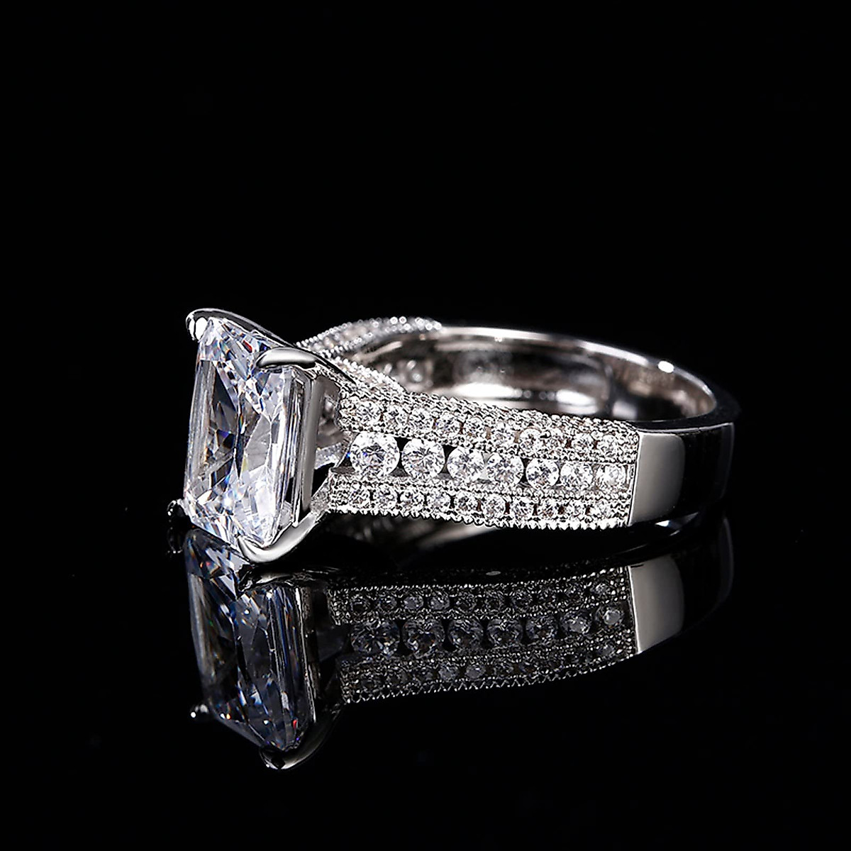 Jeulia Classic Radiant Cut Wedding Ring:Sterling Silver Halo Diamond Bridal Set Engagement Band Best Anniversary Promise Valentines Jewelry Gift with Box (White diamond, 6.5)