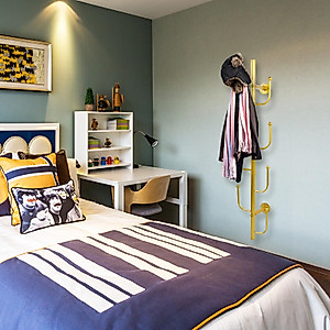 ZHANYUN Modern Wall Mounted Coat Rack - Space-Saving Hat Tree with 8/11 Hooks - Stylish Metal Wall Clothes Purse Rack - Easy Installation for Living Room, Entryway, Bedroom, Office (Gold-U)