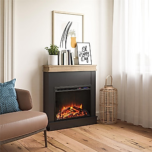 Ameriwood Home Mateo Fireplace with Mantel, Black with Natural Mantel