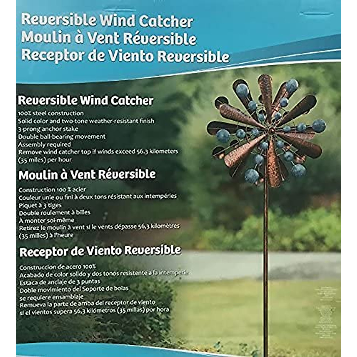 Reversible Extra Large Wind Spinner Catcher 23" Wide, 83" High Weather Resistant Finish