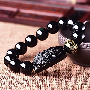c1lint7785631 Women's bracelets Men's bracelets Buddha Pendant Necklace Bodhisattva Amulet Talisman Made of Obsidian Bracelets Bracelet Amulet (Manjushri Buddha)