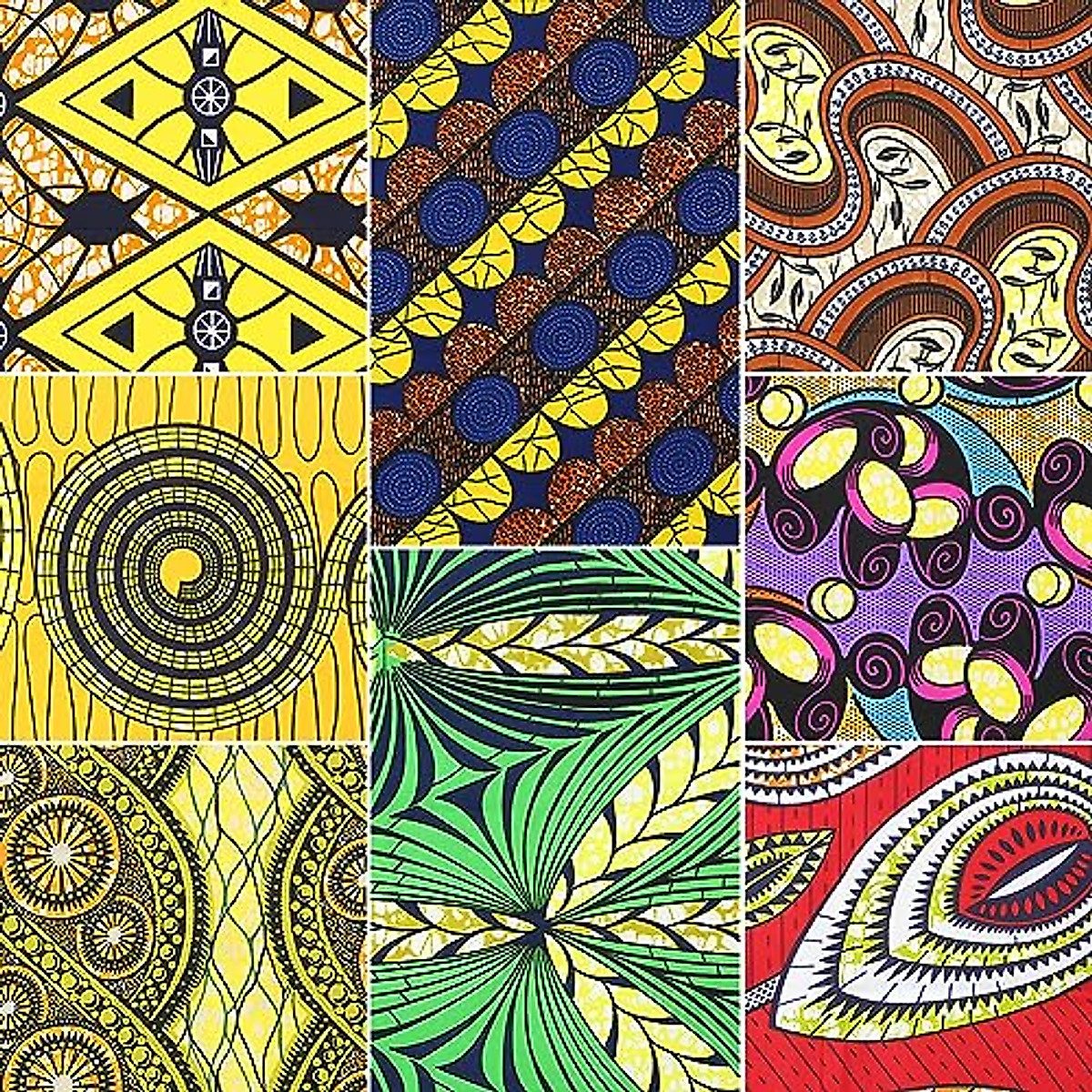 8 Pieces African Print Fabric 19.7x15.7inch/50x40cm Bohemian Ankara Ethnic Pattern Fat Quarters Fabric Bundle, Multicolored African Precut Patchwork for Face Covering Make Sewing DIY Quilting Supplies