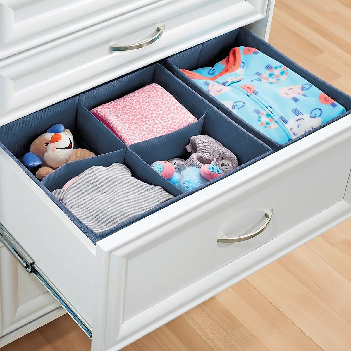mDesign Soft Fabric Dresser Drawer and Closet Storage Organizer Set for Child/Kids Room, Nursery, Playroom - 2 Pack, 5 Compartments - Textured Print - Navy Blue