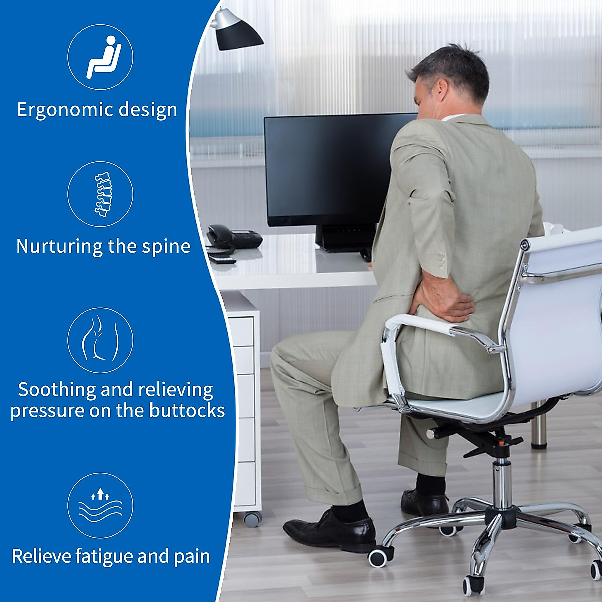 Emosty Large Gel Seat Cushion for Long Sitting with Air Flow, Portable Anti-Lip Gel Cushion for Office Home Chair, Car Seat, Wheelchair