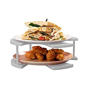 DoubleWave 2-in-1, 2-Tiered Sturdy Microwave Plate Stacker and Food Display Heats Two Dinner Plates at Once. No Wilting, BPA and Melamine Free is Like Adding an Extra Shelf to Your Microwave (Neutral)
