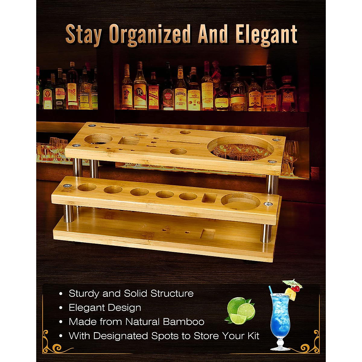 Cocktail Shakers Set Complete 24-Piece Bartender Kit Silver with Bar Tool Stand and Barware Tools Set for Home Bartending: Includes Boston Shaker, Jigger, Strainer, Mixer Spoon, Muddler, and More