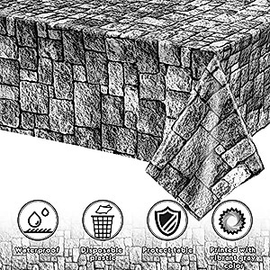 Stone Wall Tablecloths, Halloween Table Covers Brick Wall Decorations Disposable Plastic Medieval Castle Themed Brick Stone Table Cloth for Halloween Birthday Party Supplies, 108 x 54 Inch (1 Pack)