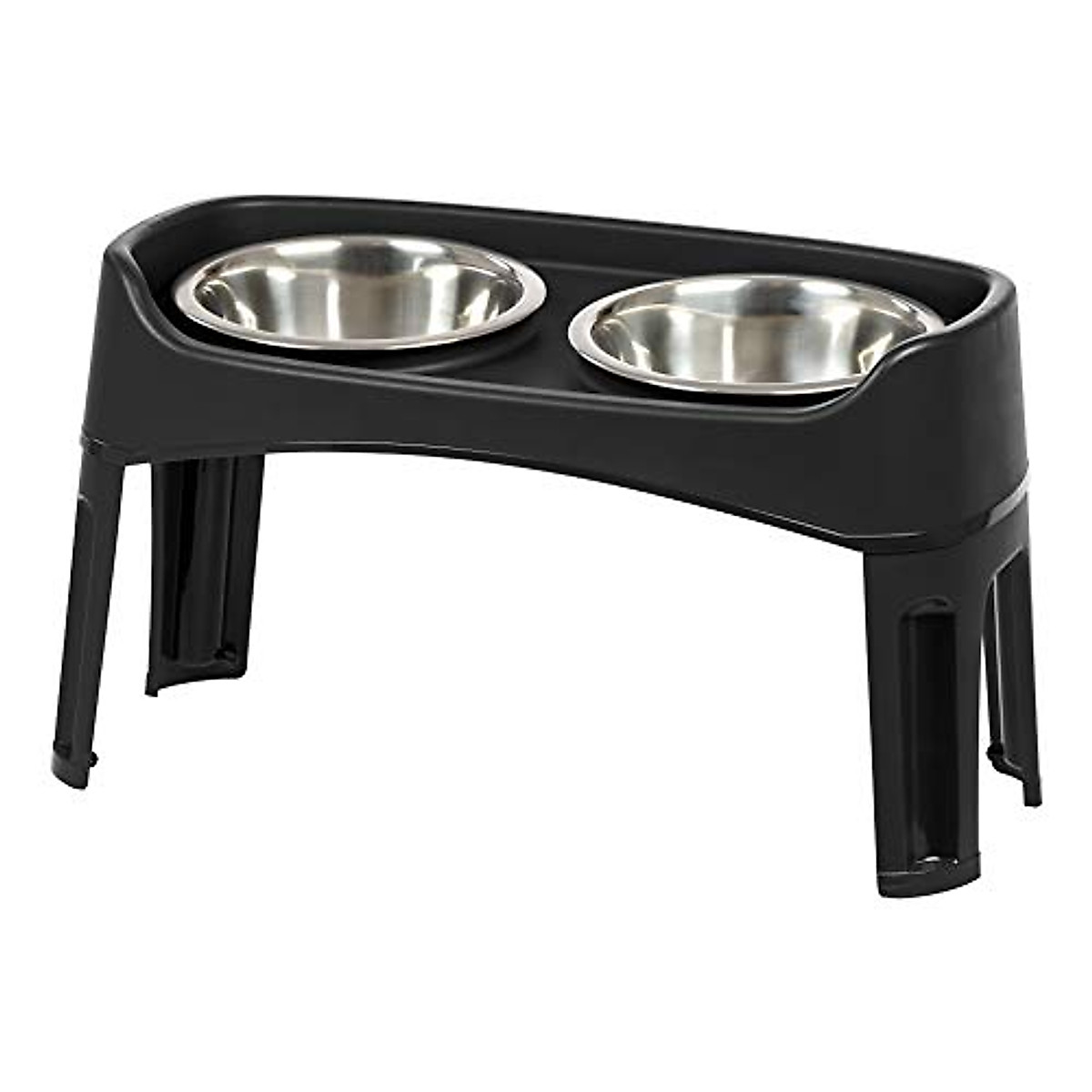 IRIS USA Large Elevated Pet Feeder with Attachable Legs and 2 Stainless Steel Bowls, For Small to Large Dogs Cats with 2 Quart Bowls and 12"H Legs Raised Pet Feeding Station, Black