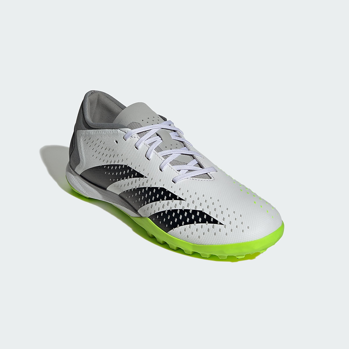 adidas Predator Accuracy.3 Low Turf Shoes, Unisex Adult Sizing, Perfected for Artificial Playing Surfaces, Made with Recycled Materials, White/Black/Lucid Lemon, 10.5 Women/9.5 Men