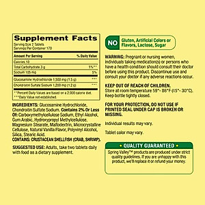 Spring Valley Glucosamine Chondroitin 340-Count: Enhance Joint Health with This High-Strength Dietary