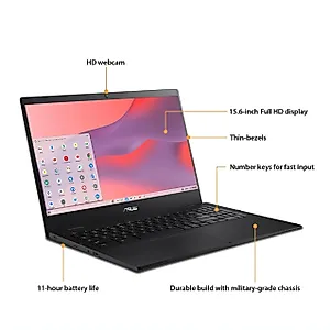 ASUS CX1500CNA Chromebook 15.6" FHD 1080P, NanoEdge Display (Intel Celeron N3350 Processor, 4GB RAM, 64GB eMMC Flash Memory, Intel HD Graphics, HD Webcam, Stereo Speakers, Chrome OS) Black, (Renewed)