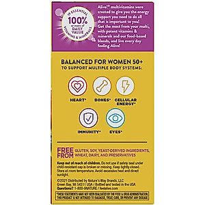 Nature's Way Alive! Women's 50+ Complete Multivitamin, Supports Healthy Heart, Brain, Bones*, B-Vitamins, Gluten-Free, 50 Tablets (Packaging May Vary)