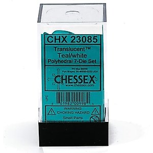 DND Dice Set-Chessex D&D Dice-16mm Translucent Teal and White Plastic Polyhedral Dice Set-Dungeons and Dragons Dice Includes 7 Dice - D4 D6 D8 D10 D12 D20 D%, Various (CHX23085)