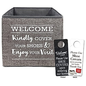 Premium Granite Linen Look Foldable Shoe Cover Bin, Indoor Real Estate Bootie Box Perfect Supply for an Open House (11x11 Shoe Cover Holder, Granite)