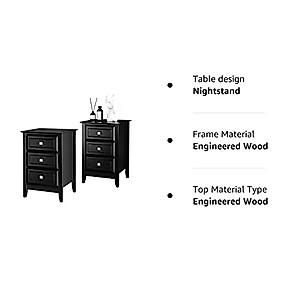 Bonnlo Upgraded 3 Drawers Night Stands for Bedrooms Set of 2, Wooden Black Nightstand Stylish, Modern Bed Side Table/Night Stand for Small Spaces, College Dorm, Kids’ Room, Living Room, 24H