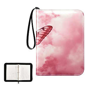 PYBUG Butterfly Trading Card Binder with Nylon Strap 4-Pocket Waterproof PU Leather Card Collection Binder for 400 Cards Sturdy Card Holder Folders for Game Cards,Sports Cards