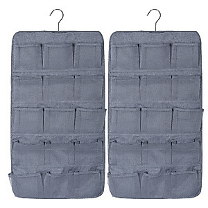 2PKS Oxford Cloth Hanging Bra Organizer Closet Storage Bag with Large Mesh Pockets for Bra Underwear Socks Dual Sided for Space Saving (20+20 Pockets)-Color (Dark Grey)