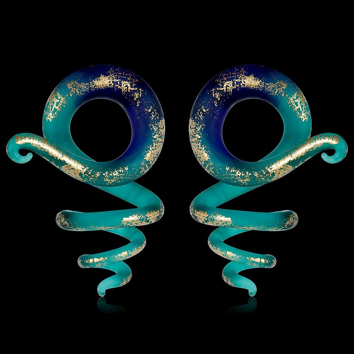 KUBOOZ COOEAR Glass Taper Treble Spiral Green Plugs Ear Gauges Hanger 1 Pair 2G-00G Stretchers Flesh Expander, 10 pounds