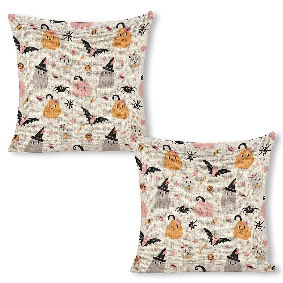 Cute Halloween Ghost Cat Throw Pillow Covers 18×18 Pillowcases Set of 2 Autumn Pumpkin Linen Decorative Square Pillow Case Cushion Covers Standard Size for Sofa Couch Outdoor Bed Pillow Protectors