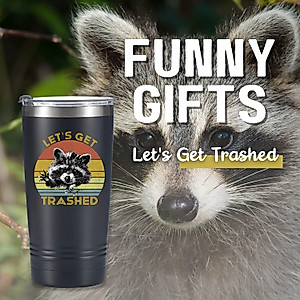 Raccoon Gifts for Men and Women, Insulated 20 oz Stainless Steel Travel Tumbler with Straw, Brush, Lid, and Gifts Box, LET'S GET TRASHED