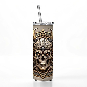 Norse Viking Symbols With Skulls Skinny Tumbler 20oz with Straw Insulated Water Bottle Gift