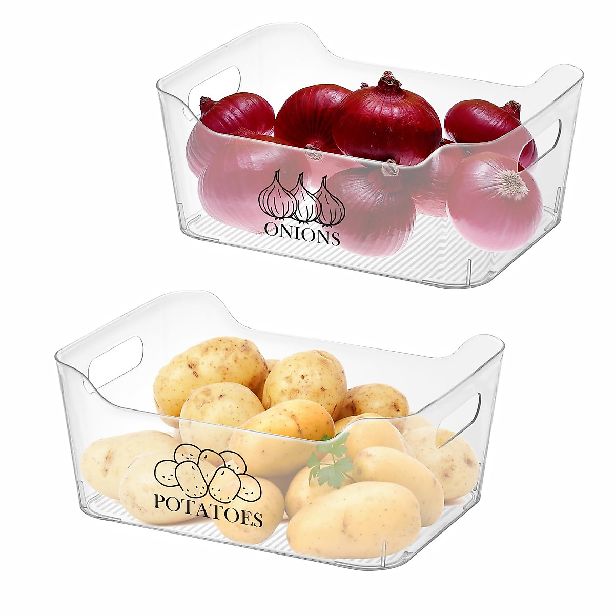Xbopetda Potato and Onion Storage, Clear Plastic Potato Bin Storage and Onion Holder, 2 Set Kitchen Organizers and Storage, Pantry Storage Bins for Potato, Onion, Fruit, Vegetable, Produce, BPA Free