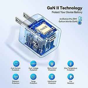 USB C Charger, TECKNET 30W USB C Tablet Wall Charger, GaN Charger Power Adapter, PD Fast Charging Block with USB C Cable Compatible with iPad/MacBook/Pixel/Samsung Galaxy S22