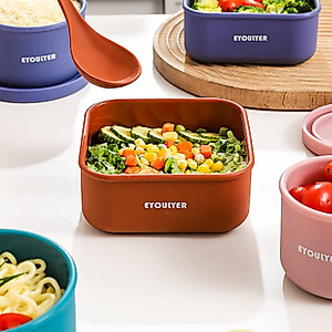 Eyoulyer Silicone Bento Box with Lid Food Storage Durable Bowl Mixing Serving Eating Non-Slip Easy Grip Indoor Outdoor Travel To-Go Food Containers Set2 Canister (GREEN-SQUARE)