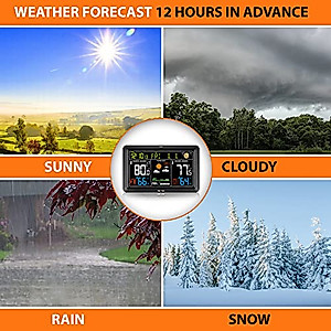 BAYGA Indoor Outdoor Thermometer Wireless, Weather Station with Atomic Clock, High Precision Temperature Humidity Meter, HD Color Display Weather Thermometer with Barometer and Adjustable Backlight