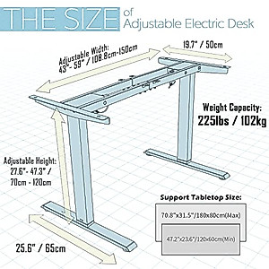 TOPSKY Dual Motor Electric Adjustable Standing Computer Desk for Home and Office (White Frame only)