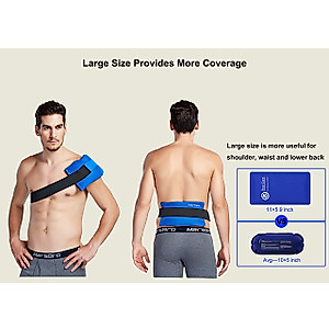 Koo-Care 2 Gel Ice Pack for Injuries Reusable Hot Cold Pack Wrap with Elastic Strap - 11" x 5.9" - Flexible Cold Compress for Head Shoulder Arm Elbow Wrist Back Knee Ankle - Pain Relief for Migraine