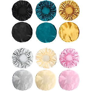 Syhood 6 Pieces Sleep Cap Satin Bonnet Sleeping Hat Soft Elastic Night Hair Cover for Women(Black, Beige, Silver, Gold, Pink, Peacock Blue,Medium)