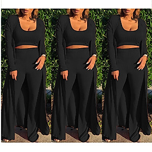 HANMAX Women's Tracksuit Winter Autumn Knitted Long-sleeved Blazer Coat Tank Long Pants Three Piece Sets Outfit