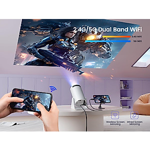 [Short Throw/Adjustable Stand]Mini projector with WiFi and Bluetooth, 2025 Upgrade Outdoor Portable Movie Projector 1080P, Auto Keystone, Home Projector for Phone/TV Stick/Laptop, WiMiUS S27 (White)