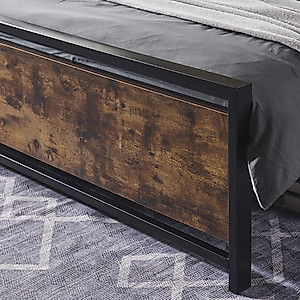 MegaChunk Queen Size Metal Platform Bed Frame with Wooden Headboard and Footboard, Black, No Box Spring Needed, Large Under-Bed Storage, Easy to Assemble