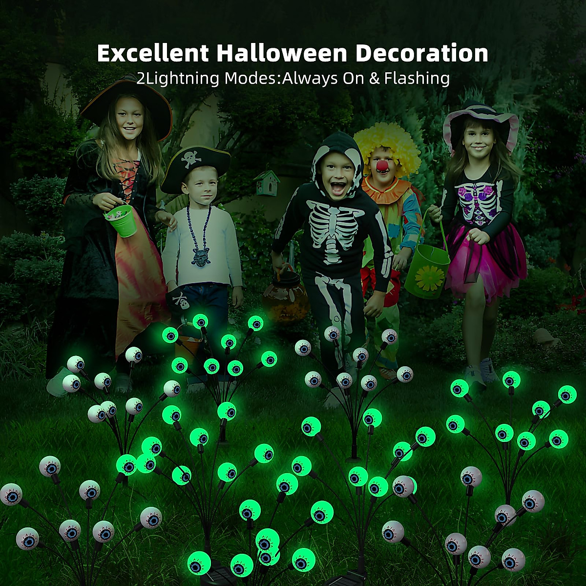 2PACKS 16LED Solar Scary Eyeball Lights Halloween Decor Outdoor, 28" Halloween Solar Powered Firefly Yard Lights Waterproof Outside Swaying Decorations for Garden/Lawn/Party, 2 Modes (Green)