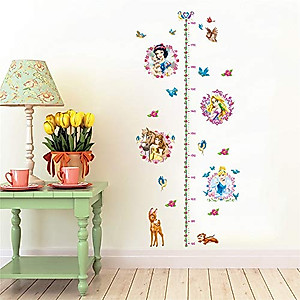 ufengke Princess Height Charts Wall Stickers Deer Flowers Wall Decals Art Decor for Girls Kids Bedroom Nursery
