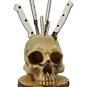Skull Knife Holder For Kitchen Storage, Skeleton Knife Stand,Scary Party Fruit Storage Rack Decor Horror Kitchen Storage Head Rack Kitchen Halloween Resin Skull Ornaments For Decorative Gifts (5.9'')
